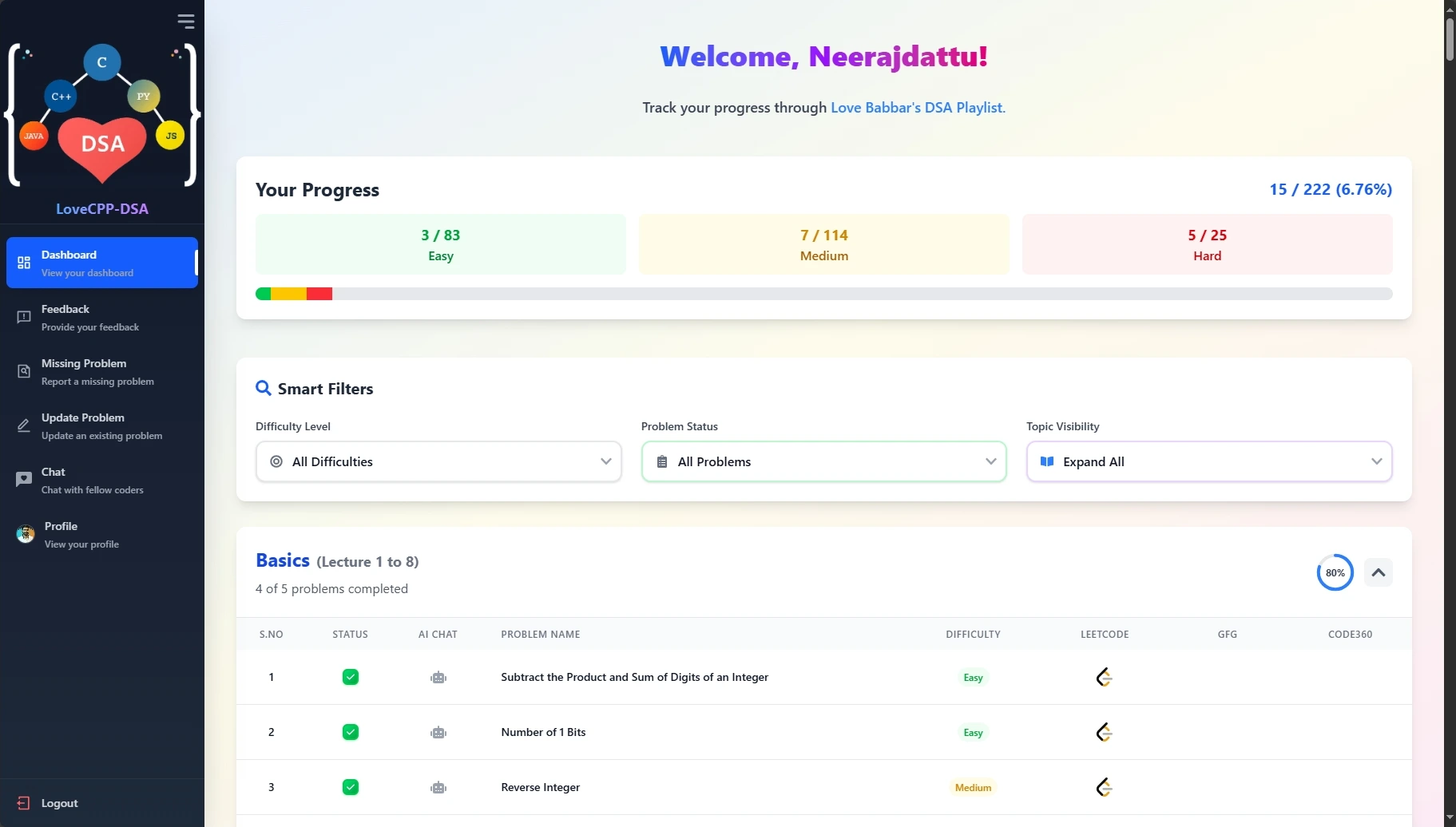 LoveCppDSA - Your one stop dsa tracker