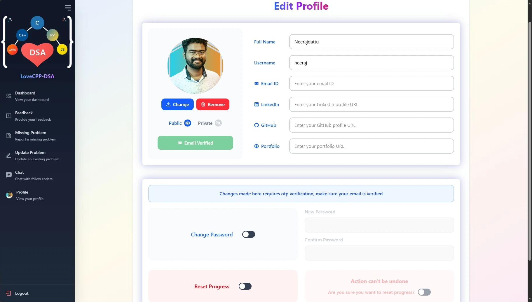LoveCppDSA - Your one stop dsa tracker